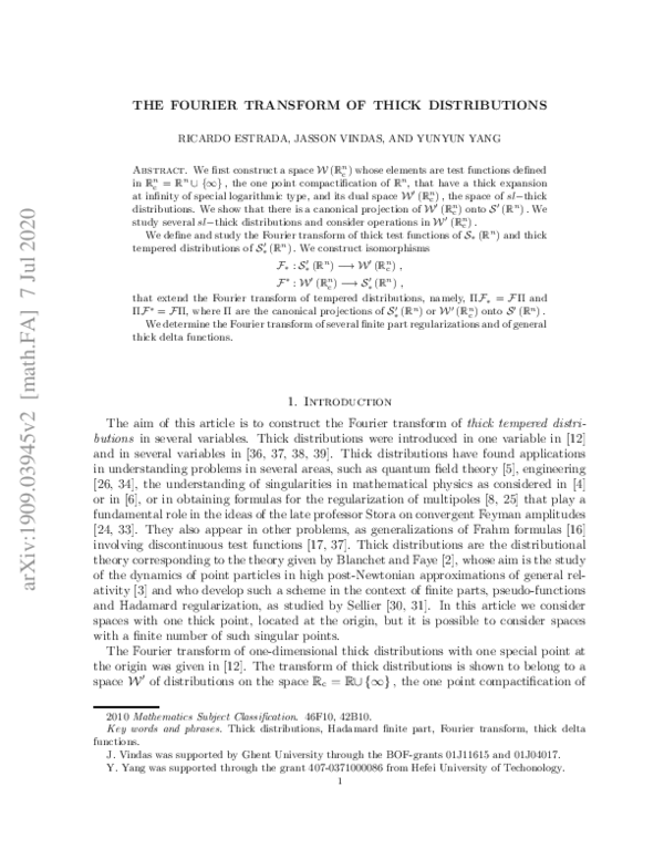 Pdf S Ep 2 01 9 The Fourier Transform Of Thick Distributions