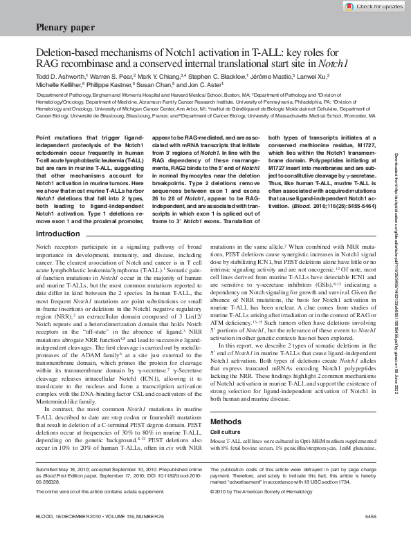 (PDF) Deletion-based mechanisms of Notch1 activation in T-ALL: key ...