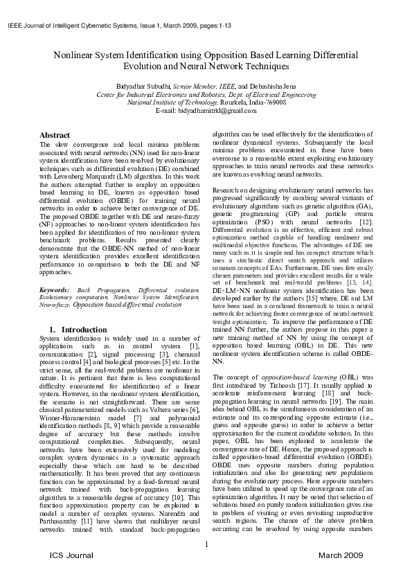 (PDF) Nonlinear system identification using opposition based learning differential evolution and ...