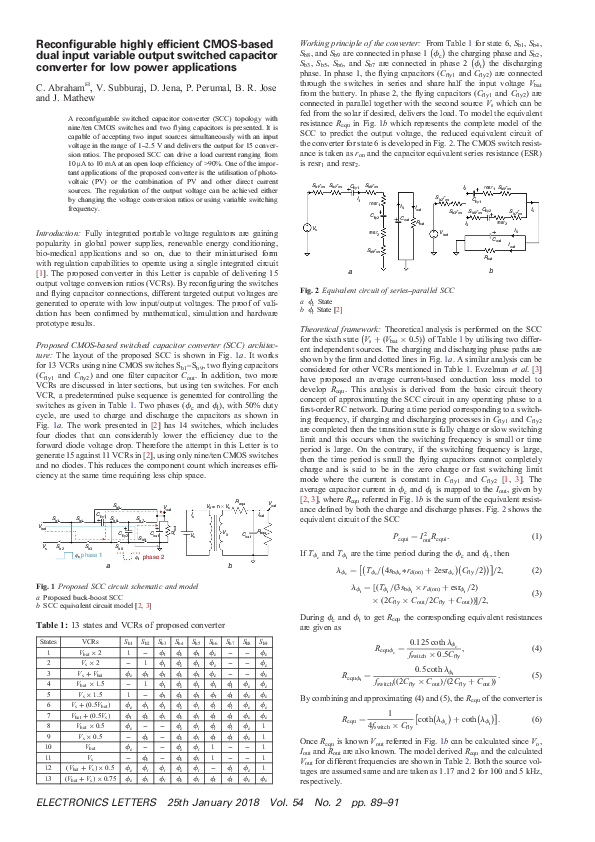 Pdf Reconfigurable Highly Efficient Cmos Based Dual Input Variable Output Switched Capacitor