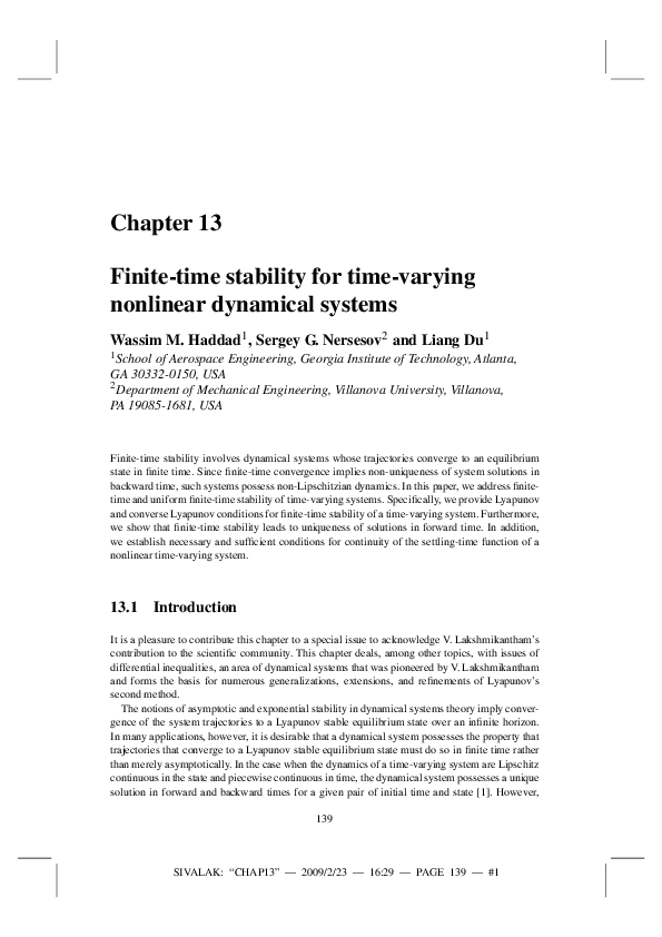 (PDF) Finite-time stability for time-varying nonlinear dynamical systems