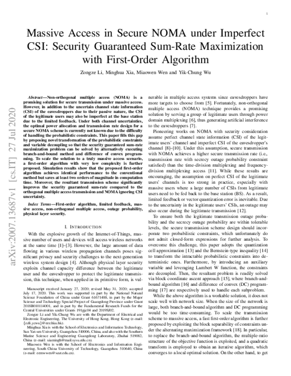 (PDF) Massive Access in Secure NOMA Under Imperfect CSI: Security Guaranteed Sum-Rate ...