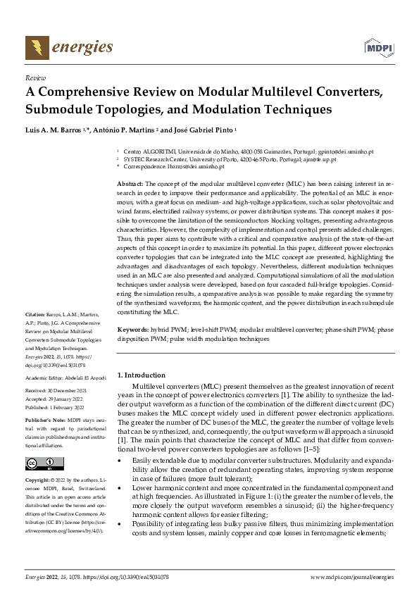 (PDF) A Comprehensive Review on Modular Multilevel Converters, Submodule Topologies, and ...
