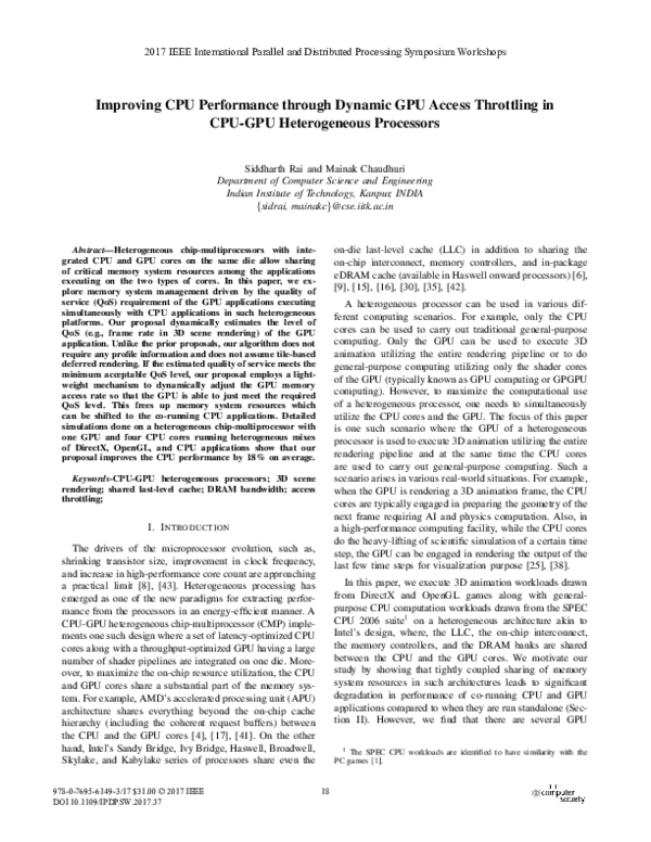 (PDF) Improving CPU Performance Through Dynamic GPU Access Throttling in CPU-GPU Heterogeneous ...