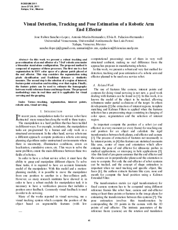 (PDF) Visual Detection, Tracking and Pose Estimation of a Robotic Arm End Effector | Antonio ...
