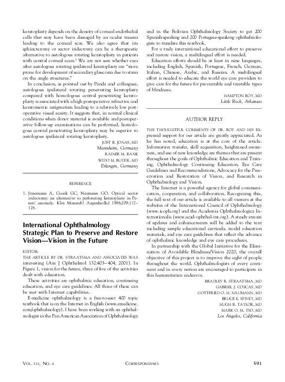 (PDF) International ophthalmology strategic plan to preserve and ...