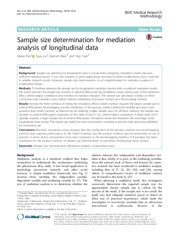 (PDF) Sample size determination for mediation analysis of longitudinal data