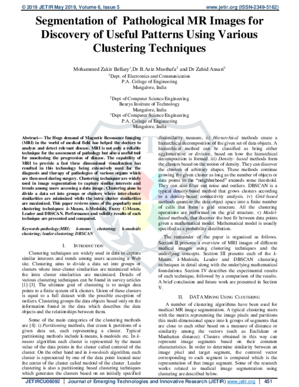 (PDF) Segmentation of Pathological MR Images for Discovery of Useful Patterns Using Various ...