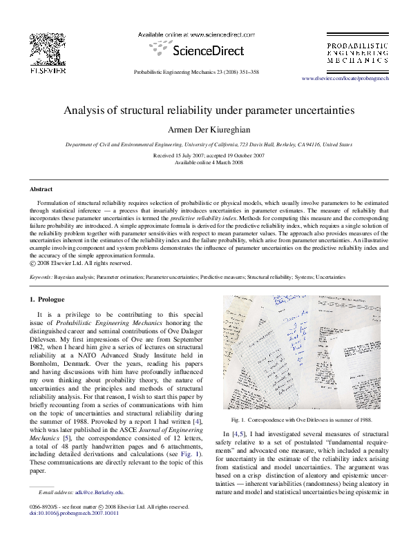 (PDF) Analysis of structural reliability under parameter uncertainties