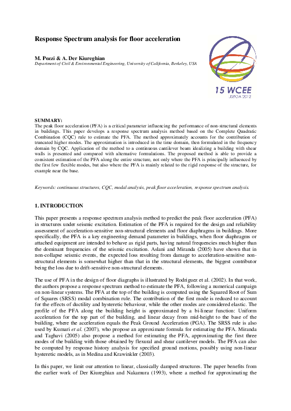 (PDF) Response spectrum analysis for floor acceleration