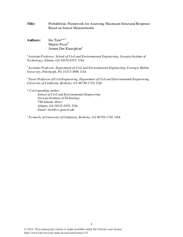 (PDF) Probabilistic framework for assessing maximum structural response based on sensor ...