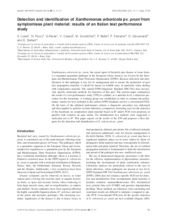 (PDF) Detection and identification of Xanthomonas arboricola pv. pruni ...