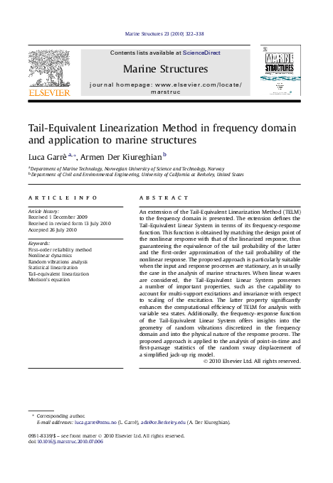 (PDF) Tail-Equivalent Linearization Method in frequency domain and application to marine structures