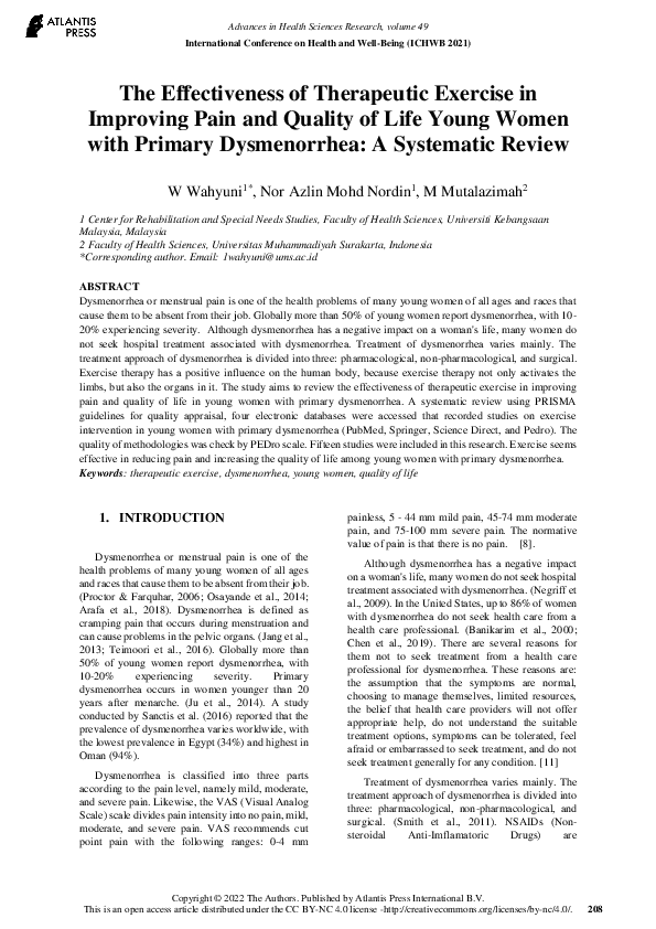(PDF) The Effectiveness of Therapeutic Exercise in Improving Pain and ...