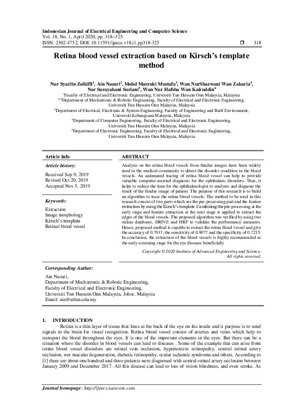 (PDF) Retina blood vessel extraction based on kirsch’s template method