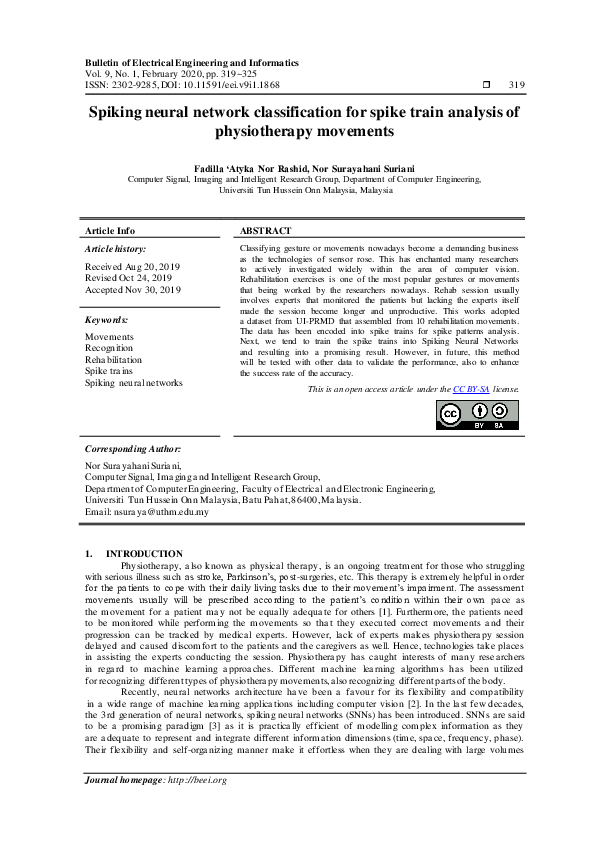 (PDF) Spiking neural network classification for spike train analysis of physiotherapy movements