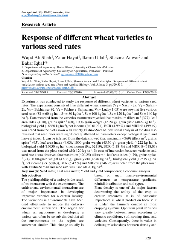(PDF) Response of different wheat varieties to various seed rates
