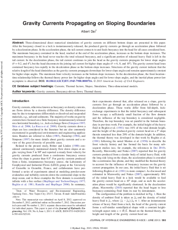 (PDF) Gravity Currents Propagating on Sloping Boundaries