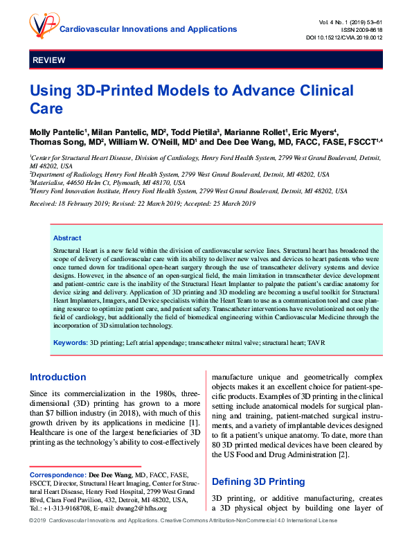 (PDF) Using 3D-Printed Models to Advance Clinical Care