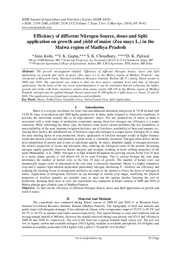 (PDF) Efficiency of different Nitrogen Source, doses and Split application on growth and yield ...
