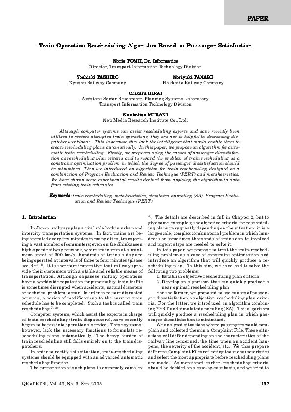 (PDF) Train Operation Rescheduling Algorithm Based on Passenger Satisfaction