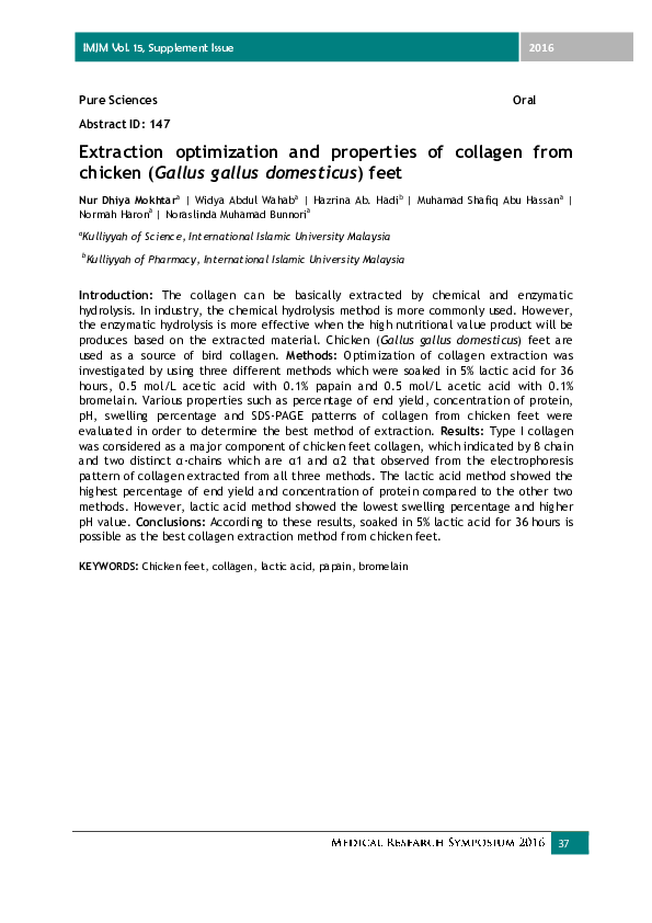 (PDF) Extraction optimization and properties of collagen from chicken (Gallus gallus domesticus ...