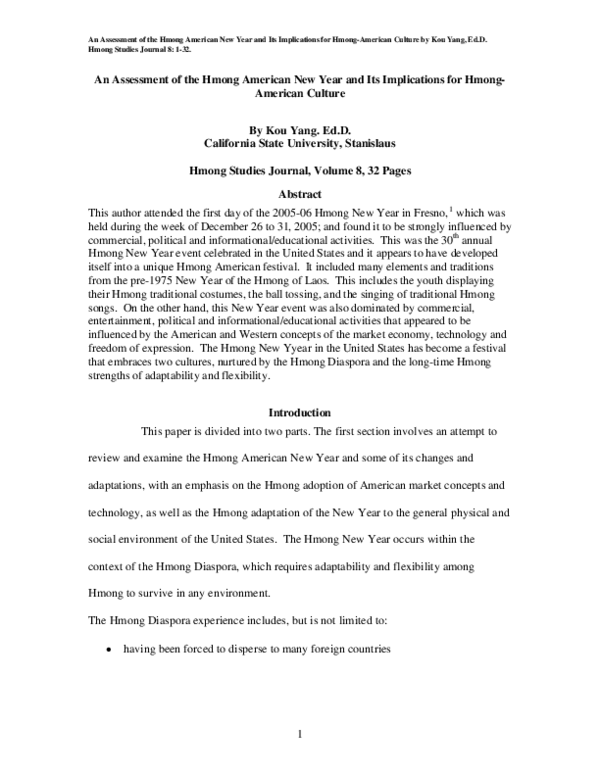 (PDF) An Assessment of the Hmong American New Year and Its Implications ...