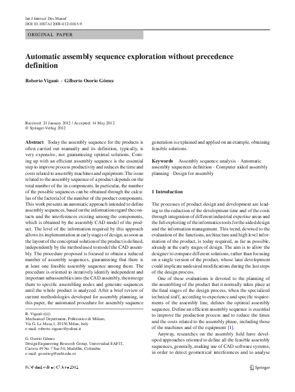 (PDF) Automatic assembly sequence exploration without precedence definition