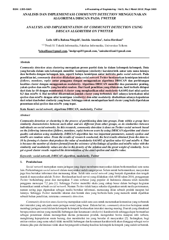 (PDF) Analysis and Implementation of Community Detection Using Dbscan Algorithm on Twitter