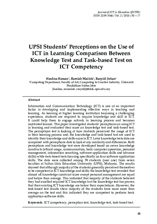 (PDF) UPSI Students’ Perceptions on the Use of ICT in Learning ...