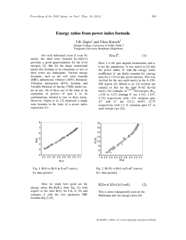 (PDF) Energy ratios from power index formula