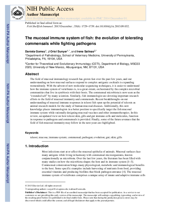 (PDF) The mucosal immune system of fish: The evolution of tolerating ...