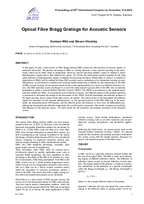 (PDF) Optical Fibre Bragg Gratings for Acoustic Sensors