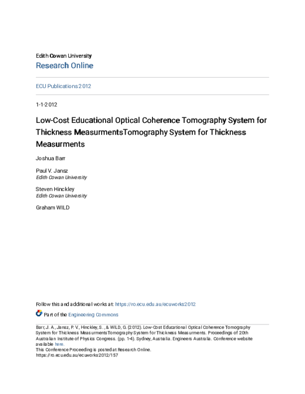 Pdf Low Cost Educational Optical Coherence Tomography System For 1785