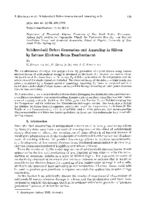 (PDF) Subthreshold defect generation and annealing in silicon by intense electron beam bombardment