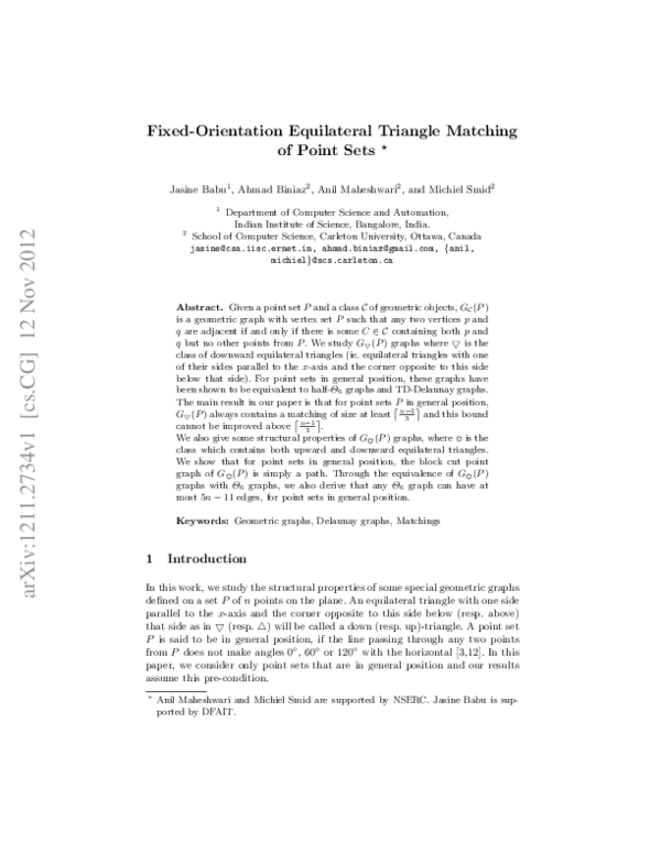 (PDF) Fixed-Orientation Equilateral Triangle Matching of Point Sets