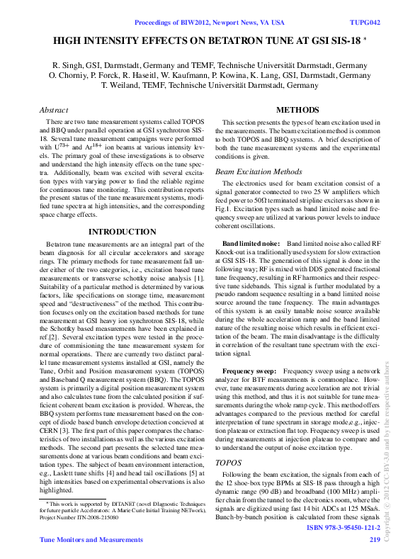 (PDF) High Intensity Effects on Betatron Tune at Gsi SIS-18