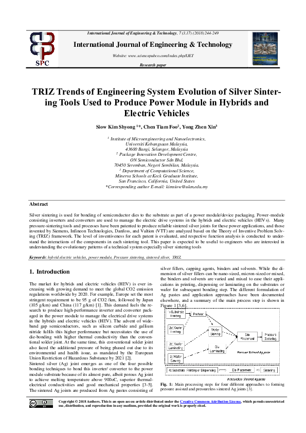 (PDF) TRIZ Trends of Engineering System Evolution of Silver Sinter- ing Tools Used to Produce ...