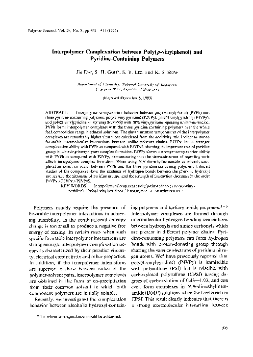 (PDF) Interpolymer Complexation between Poly(p-vinylphenol) Pyridine ...