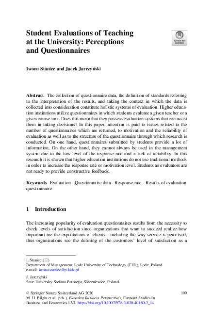 (PDF) Student Evaluations of Teaching at the University: Perceptions and Questionnaires