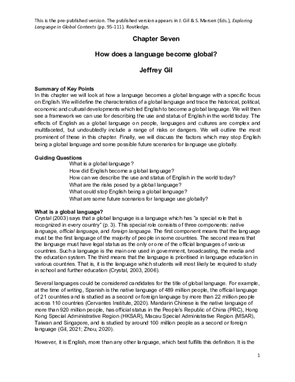 (PDF) How Does a Language Become Global?