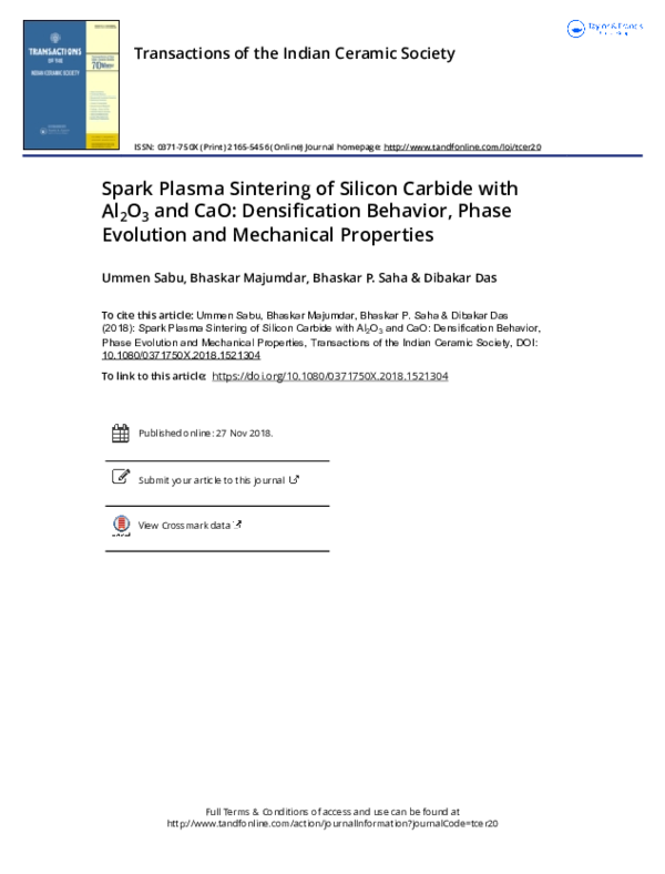 (PDF) Spark Plasma Sintering of Silicon Carbide with Al2O3 and CaO: Densification Behavior ...