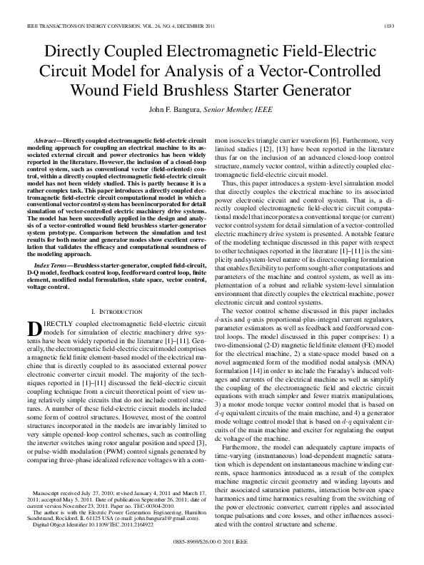 (PDF) Directly Coupled Electromagnetic Field-Electric Circuit Model for Analysis of a Vector ...