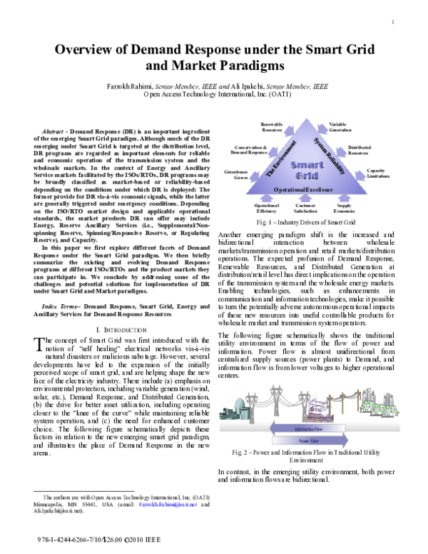 (PDF) Overview of Demand Response under the Smart Grid and Market paradigms