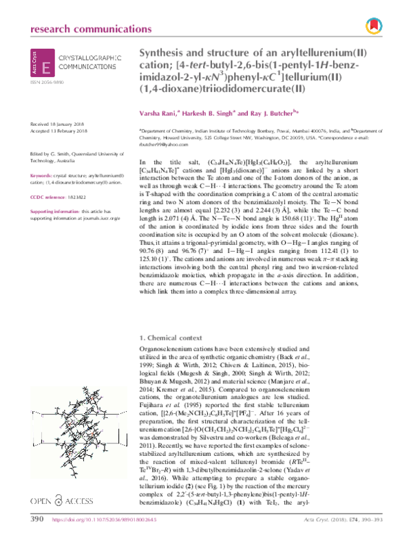 (PDF) {"__content__"=>"Synthesis and structure of an aryl-tellurenium ...