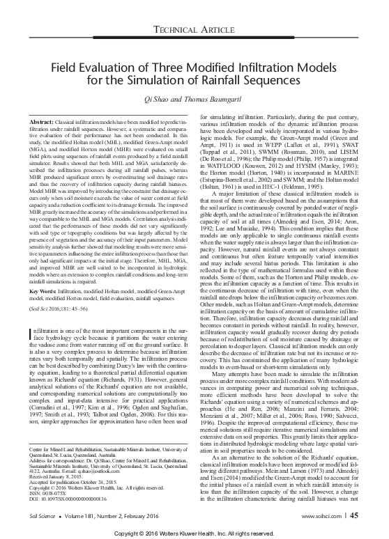 (PDF) Field Evaluation of Three Modified Infiltration Models for the ...