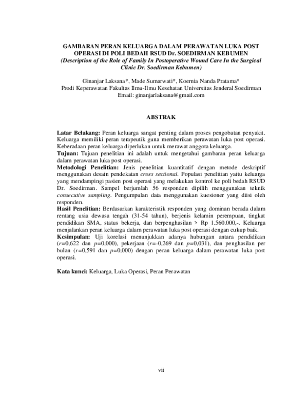 (PDF) Gambaran Peran Keluarga dalam Perawatan Luka Post Operasi Pasien ...