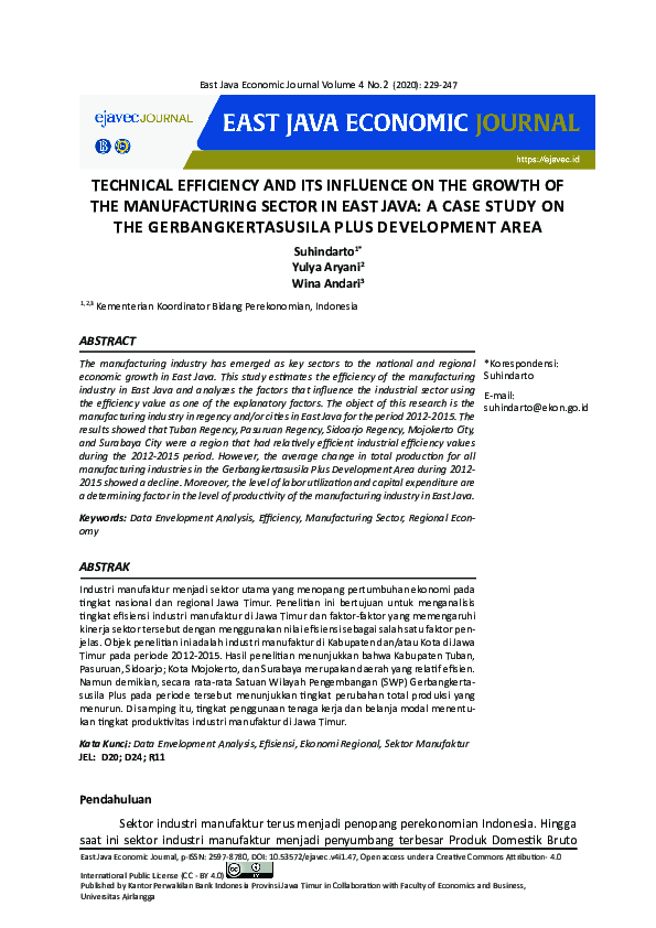 (PDF) Technical Efficiency and Its Influence on The Growth of The Manufac- turing Sector in East ...
