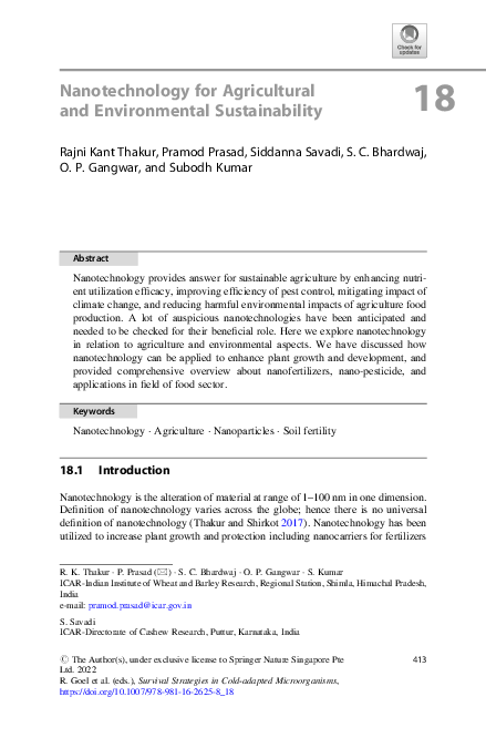 (PDF) Nanotechnology for Agricultural and Environmental Sustainability