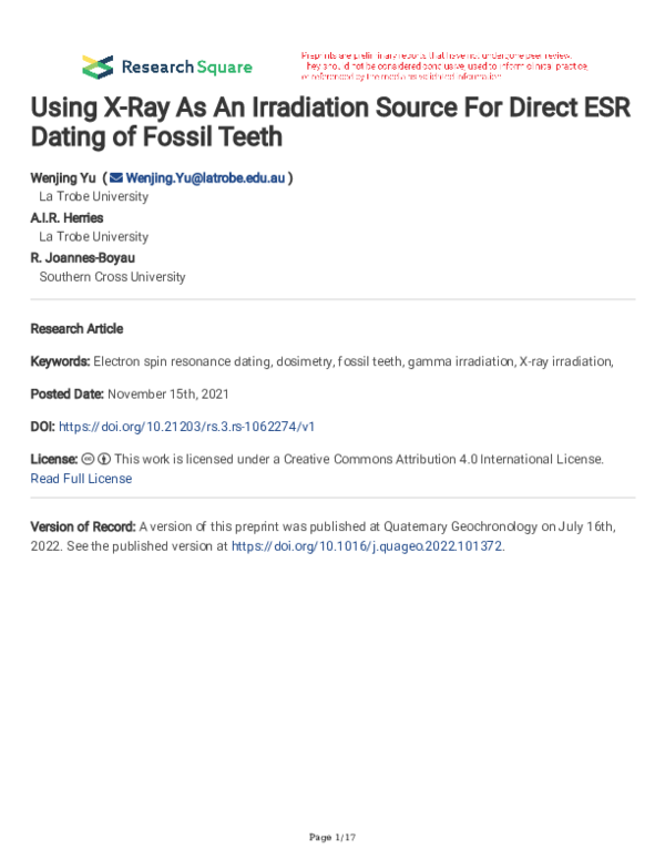 (PDF) Using X-Ray As An Irradiation Source For Direct ESR Dating of ...